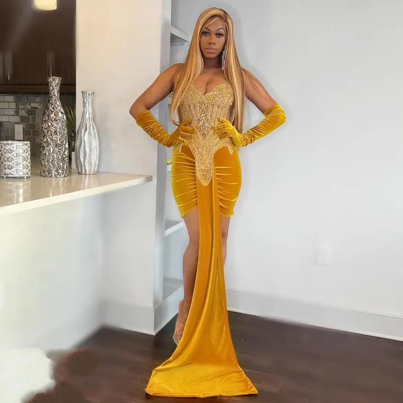 Short Gold Prom Dresses With Gloves Rhinestone Cocktail Party Gowns Be ...