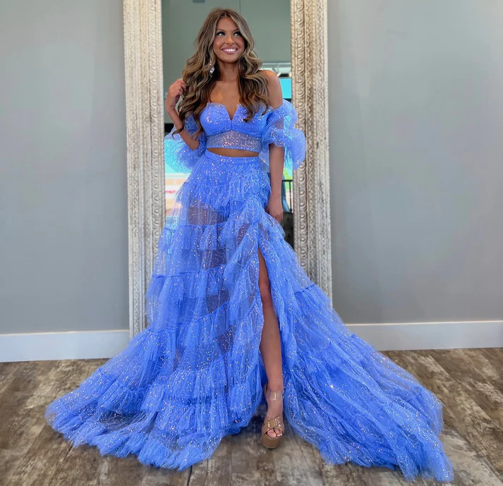 Glittery Tulle Long Prom Dresses for Women Elegant A Line Party Dresse ...