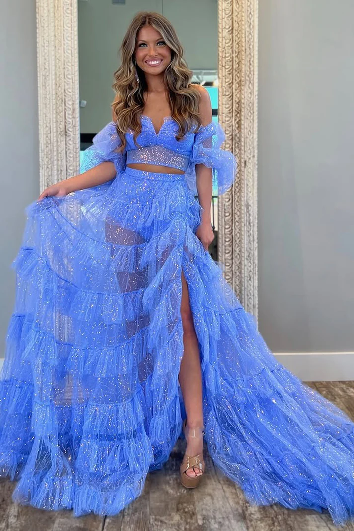 Glittery Tulle Long Prom Dresses for Women Elegant A Line Party Dresse ...